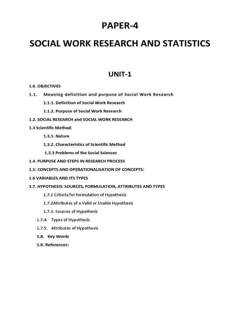 Paper-4 Social Work Research and Statistics: UNIT-1 | PDF | Scientific ...