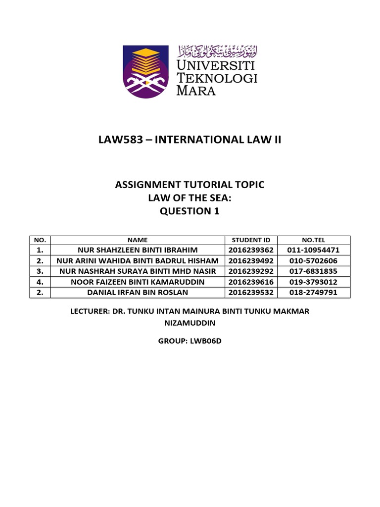 LAW583 - International LAW II: Assignment Tutorial Topic LAW OF THE Sea ...