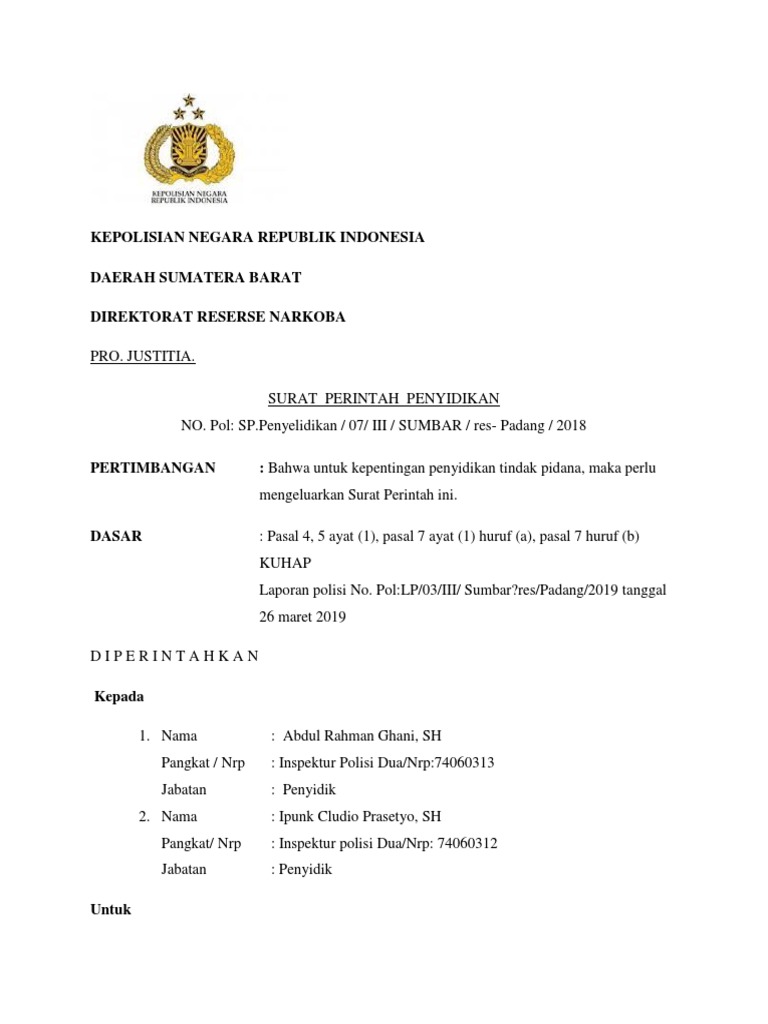 Surat Perintah Penyidikan | PDF