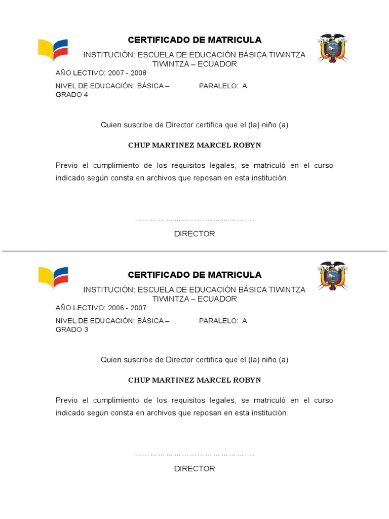 Certificado de Matricula | PDF