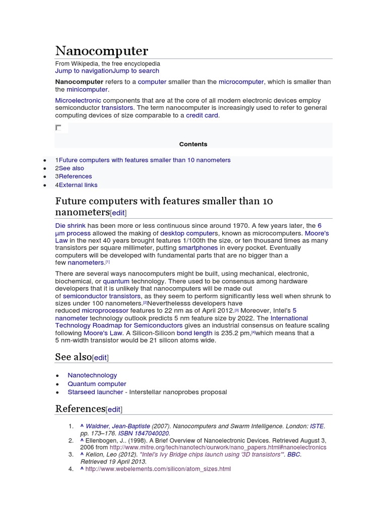 Nanocomputer: Future Computers With Features Smaller Than 10 Nanometers ...