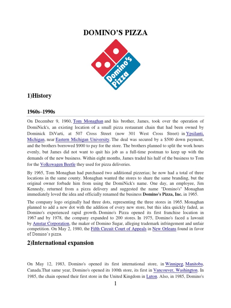 Domino'S Pizza: 1) History | PDF | Domino's Pizza | Foods