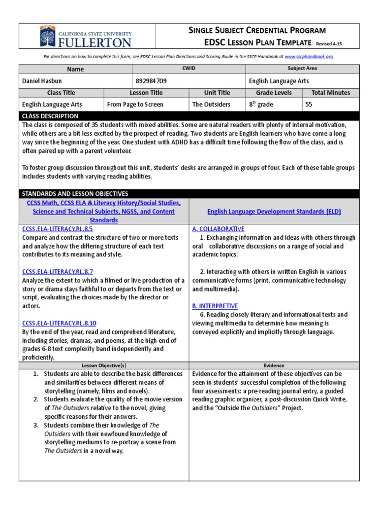 Hasbun Outsiders Video Lesson | PDF | Reading Comprehension | Teachers