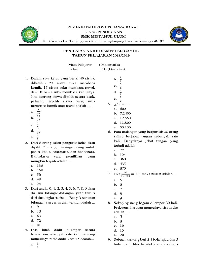 Pas Ganjil MTK Xii | PDF