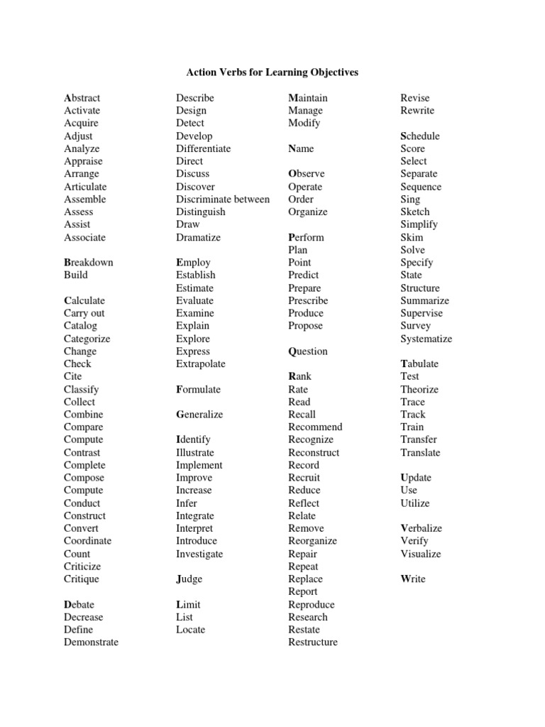 Verbs For Learning Outcomes | PDF | Instructional Design | Neuroscience