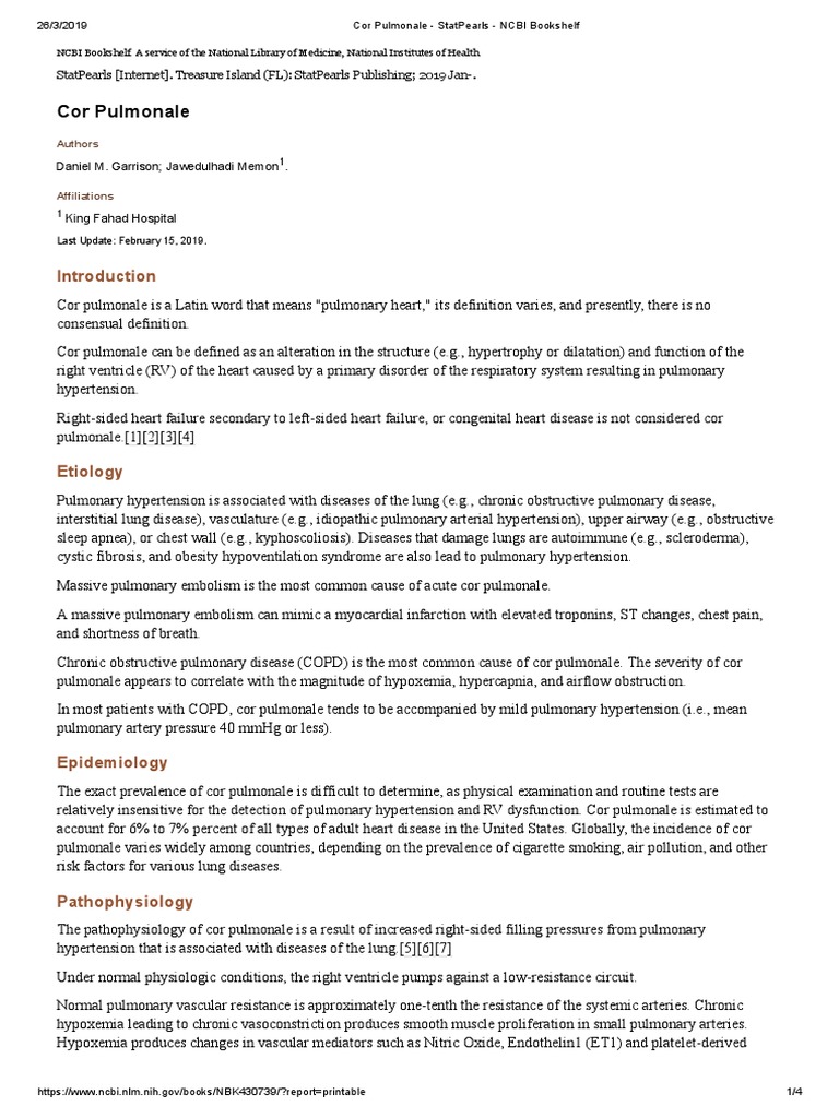 Cor Pulmonale - StatPearls - NCBI Bookshelf | PDF | Heart Failure | Heart