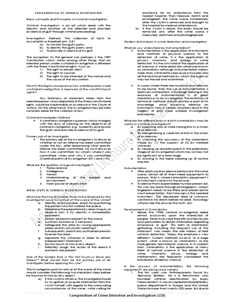 Cdi Compendium PDF | PDF | Crime Scene | Forensic Science