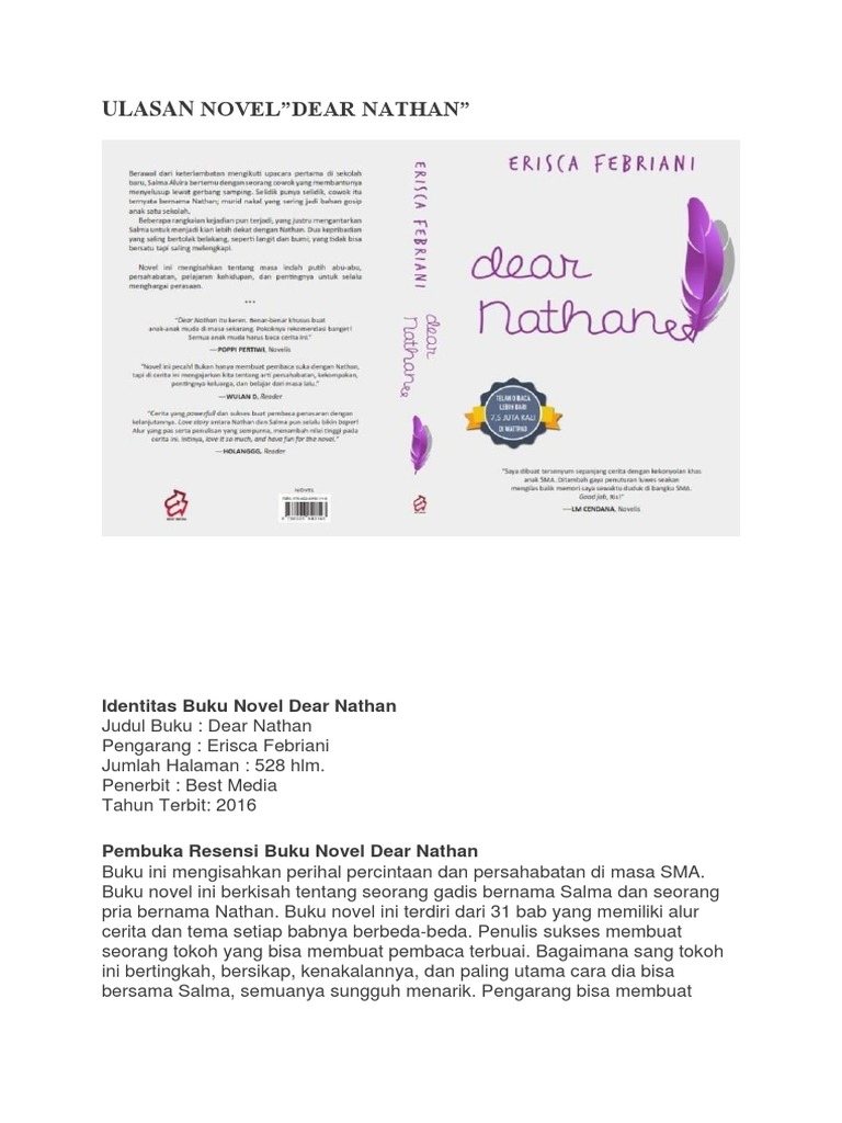 Identitas Buku Novel Dear Nathan | PDF