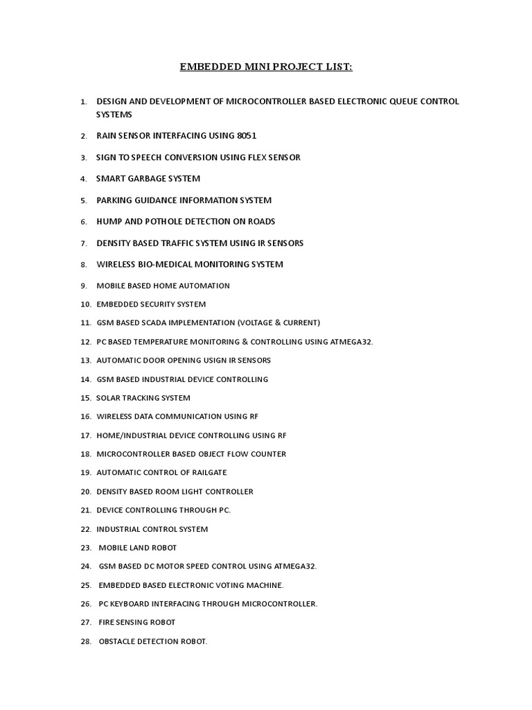 Embedded Mini Project List - 2018 | PDF | Embedded System | Security Alarm