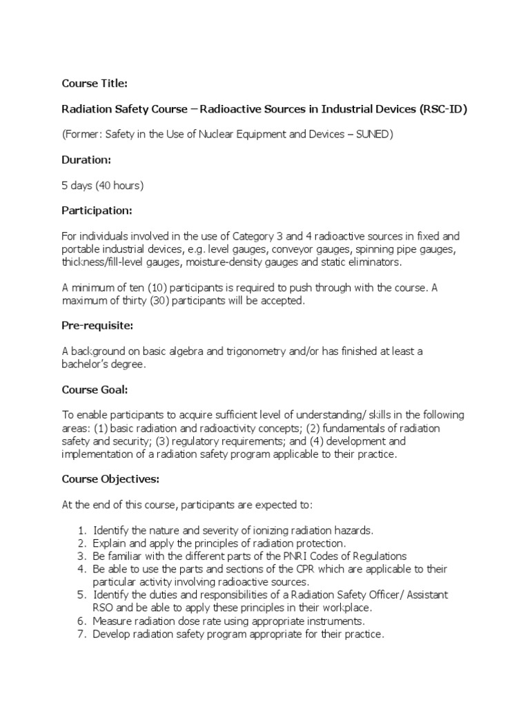 Radiation Safety Officer (RSO) Training Outline | PDF | Radiation ...