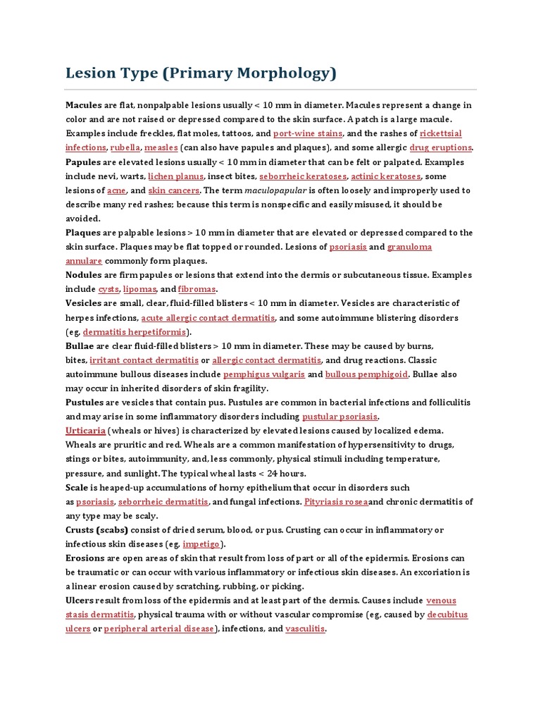 Classification and Descriptions of Common Skin Lesion Morphologies ...
