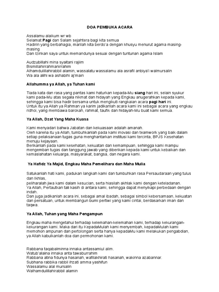 Doa Pembuka dan Penutup Acara Resmi | PDF