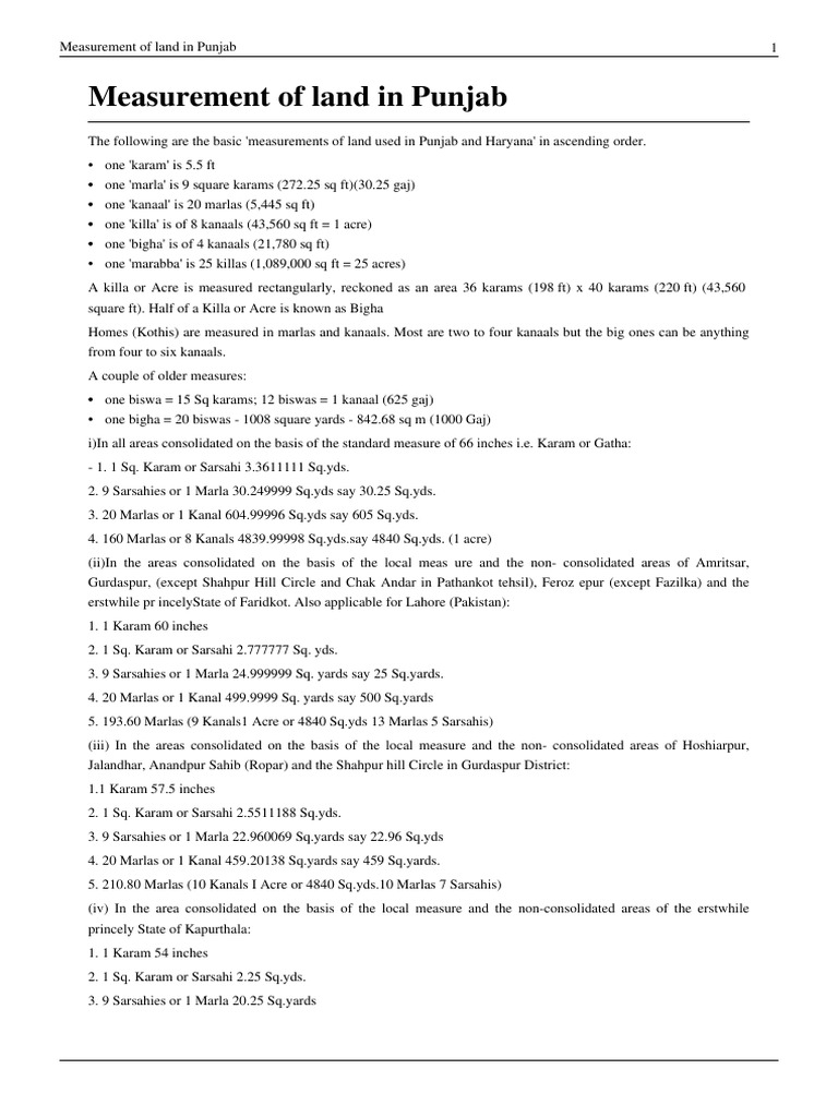 Punjab Land Measurement Units Explained | PDF | Units Of Measurement ...