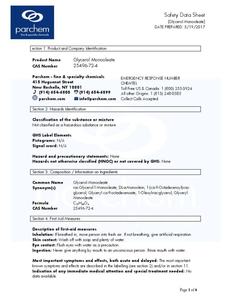 Safety First: A Comprehensive Safety Data Sheet for Glycerol Monooleate ...