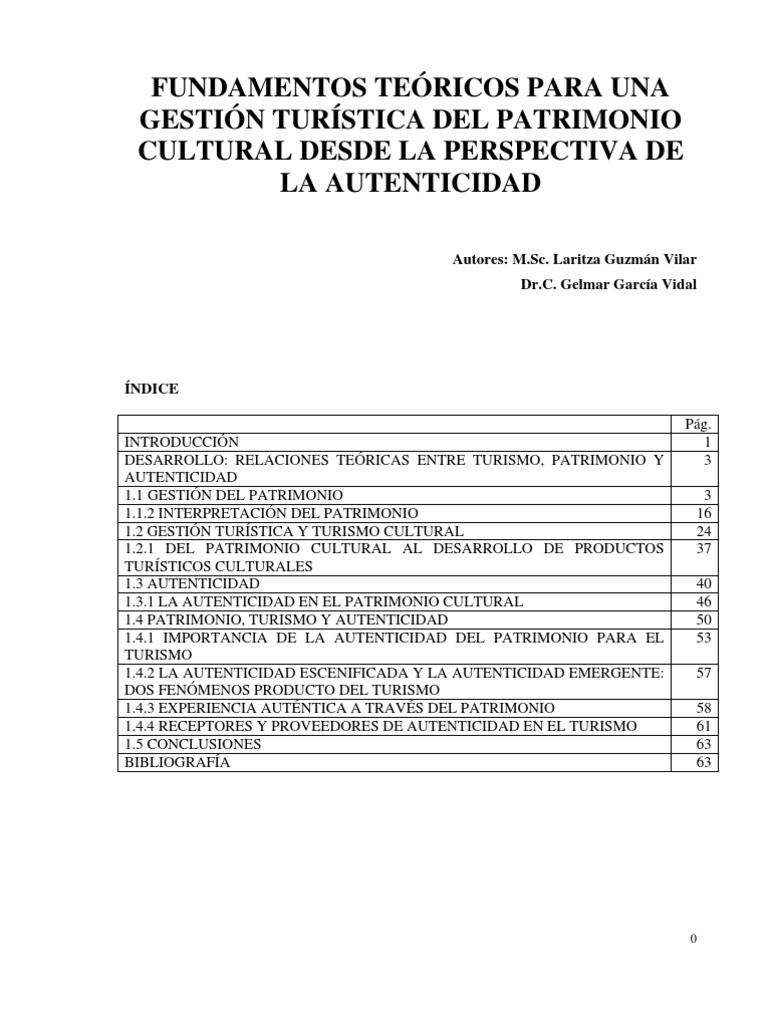 Fundamentos Teóricos para Una Gestión Turística Del Patrimonio Cultural Desde La Perspectiva de ...