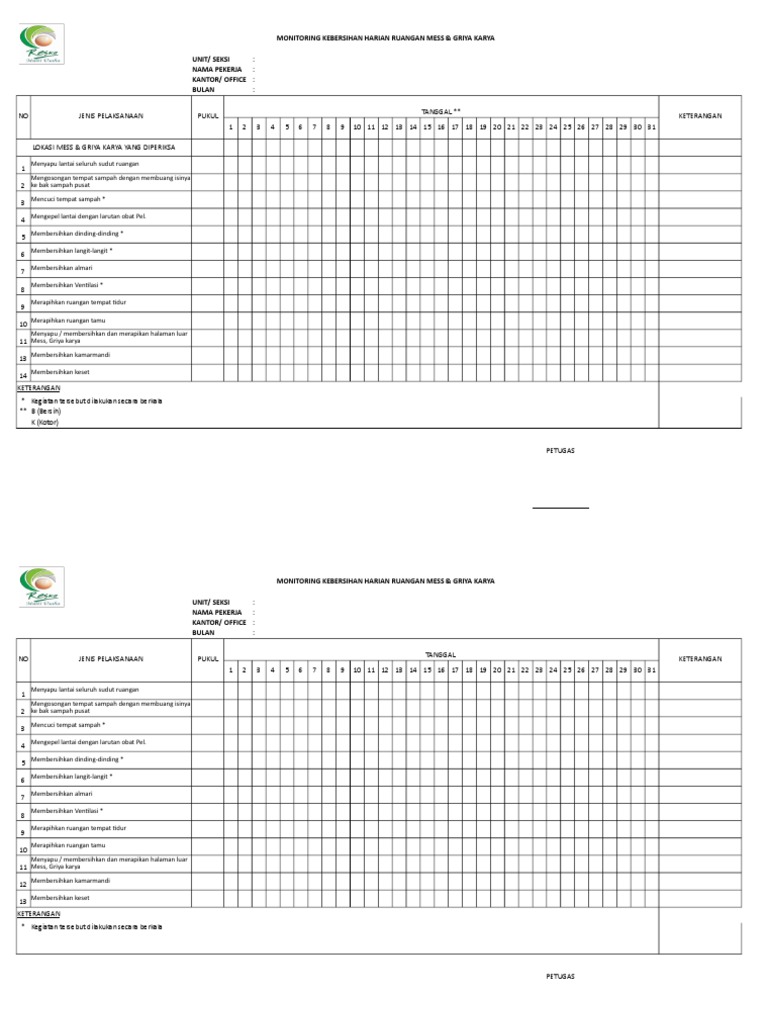 Checklist Kebersihan Ruangan Mess | PDF