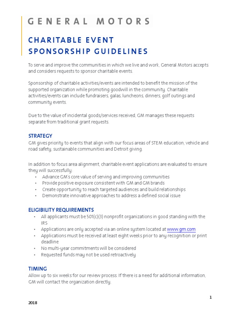 Charitable Event Sponsorship Guidelines 3.22.18 | PDF | Fundraising ...