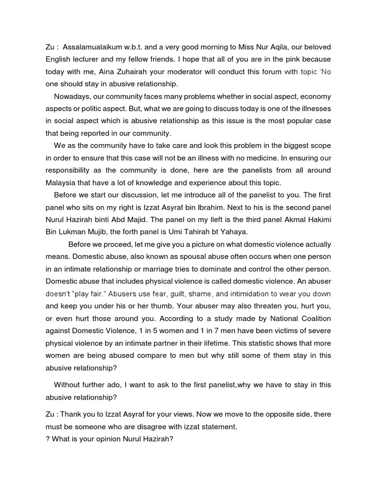 Forum Script | PDF | Domestic Violence | Violence