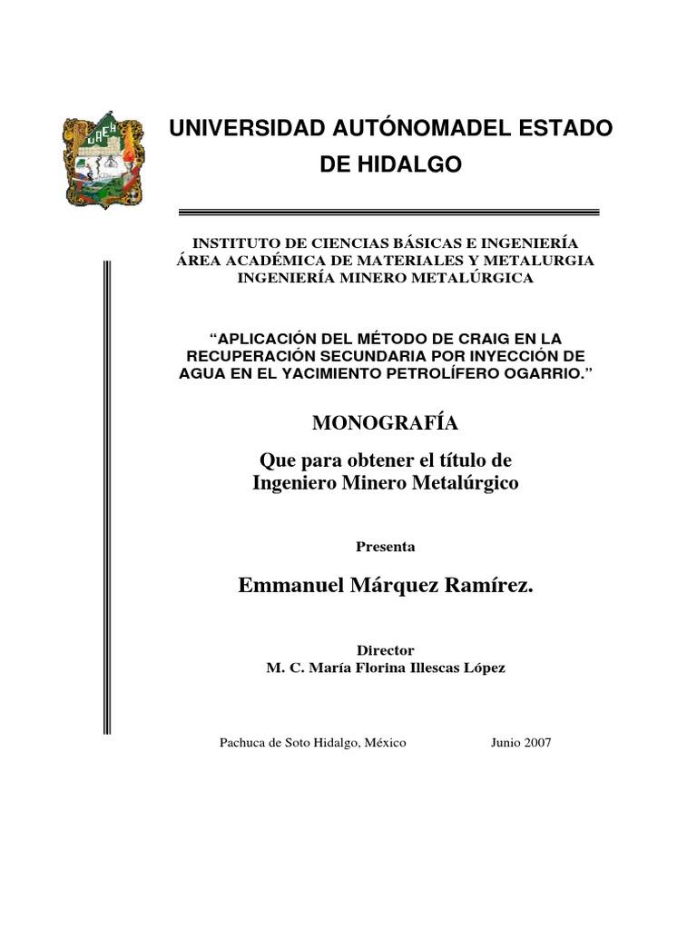 Aplicacion Metodo Craig Yacimiento PDF | PDF | Depósito de petróleo | Petróleo
