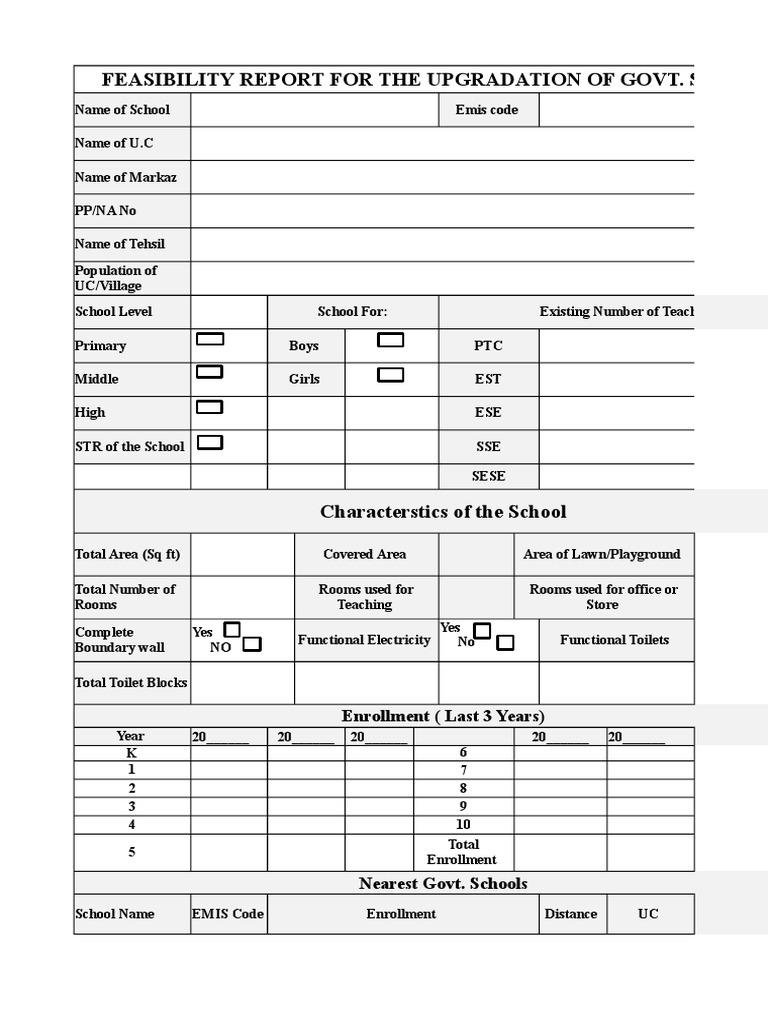 Feasibility Report For The Upgradation of Govt. Schools: Enrollment (Last 3 Years) | PDF
