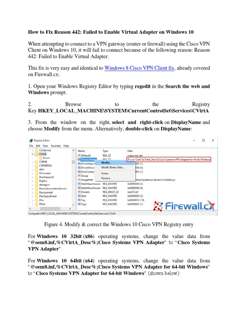 Fix L I Reason 442 Cisco VPN Client | PDF