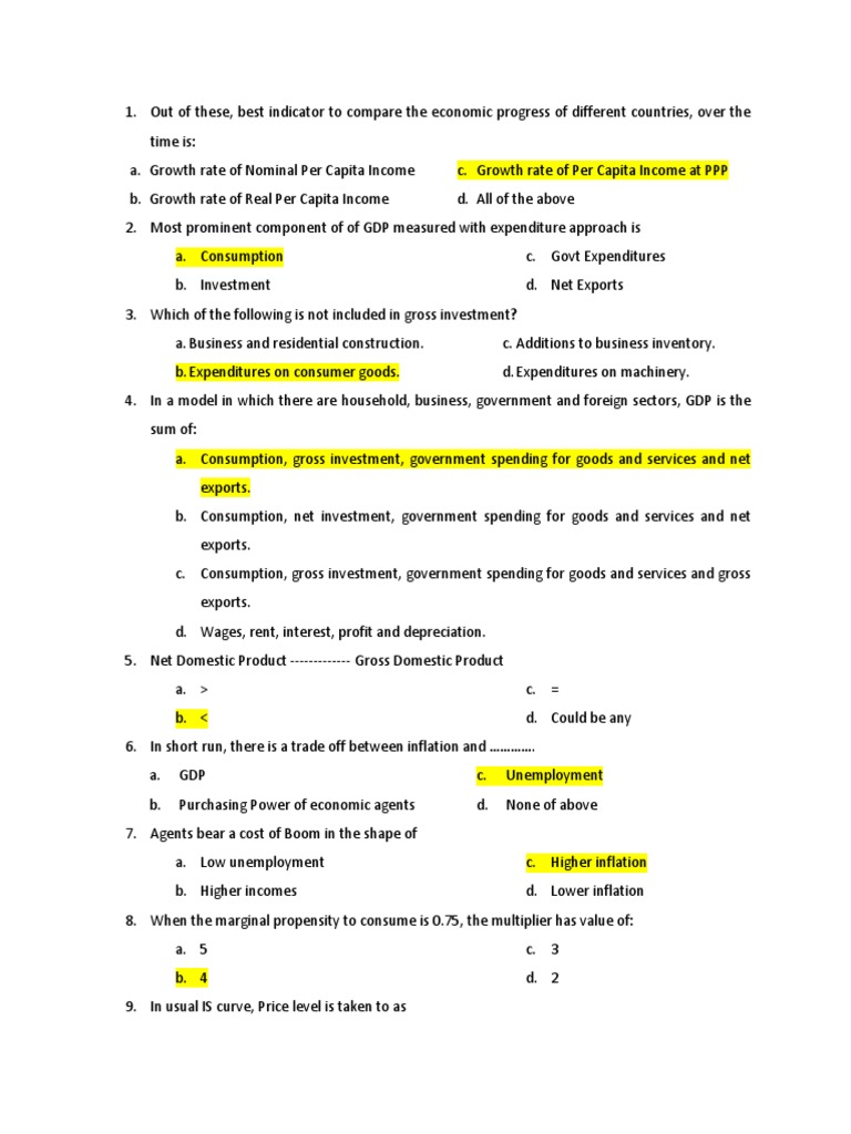 Macroeconomics MCQs | Measures Of National Income And Output | Gross ...