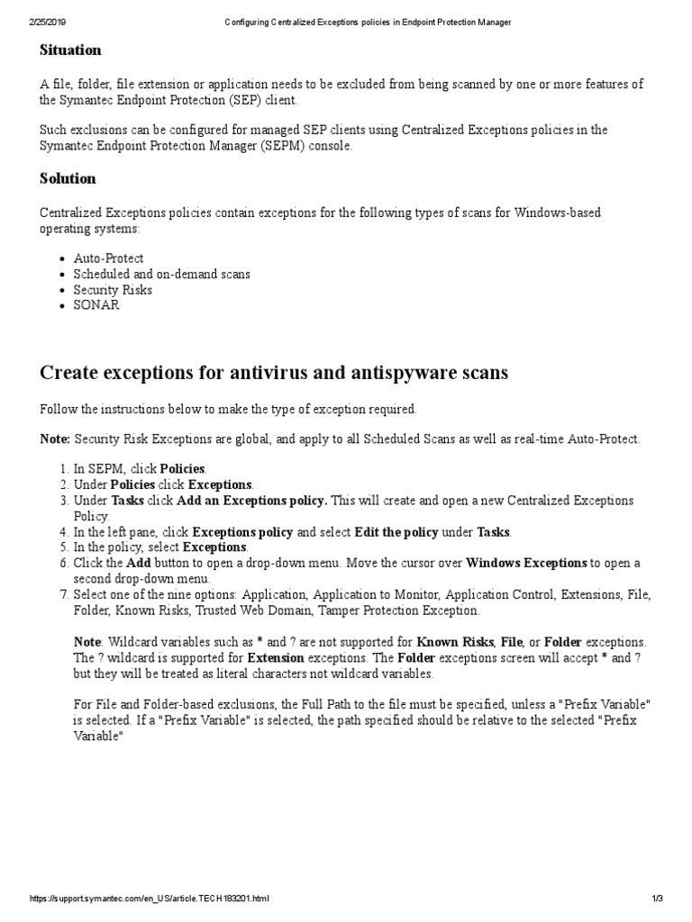 Configuring Centralized Exceptions Policies in Endpoint Protection Manager PDF | PDF | Computer ...