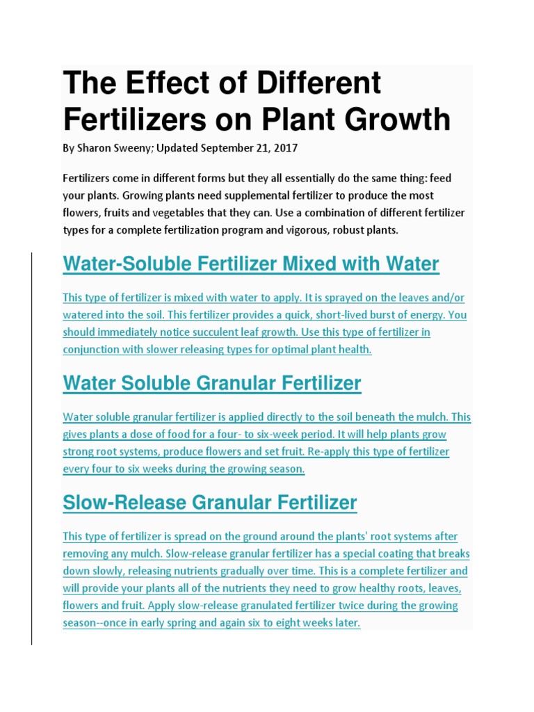 The Effect of Different Fertilizers On Plant Growth | PDF | Fertilizer ...