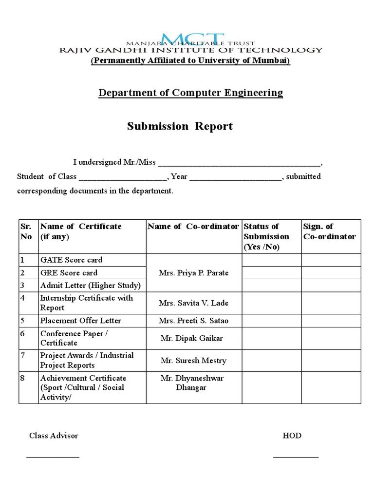 Submission Report: Department of Computer Engineering | PDF