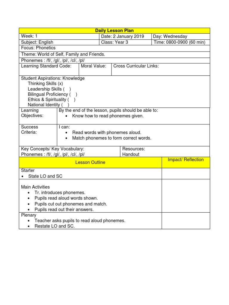 Daily Lesson Plan 2019 | PDF | Lesson Plan | Vocabulary