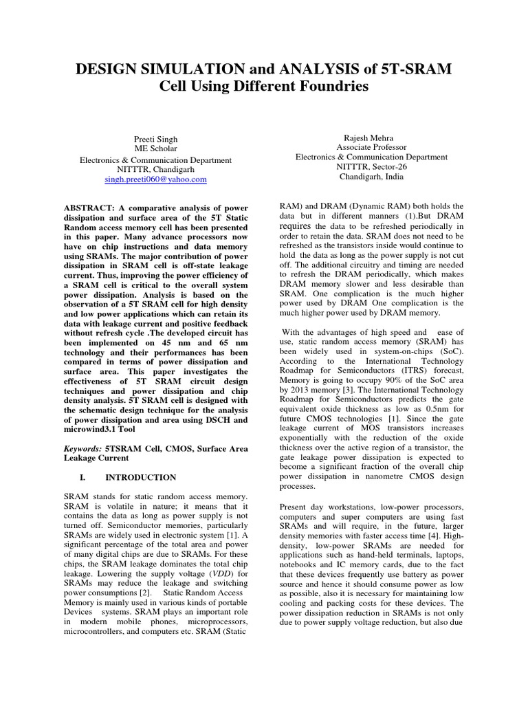 Design Simulation and Analysis of 5T-Sram Cell Using Different ...