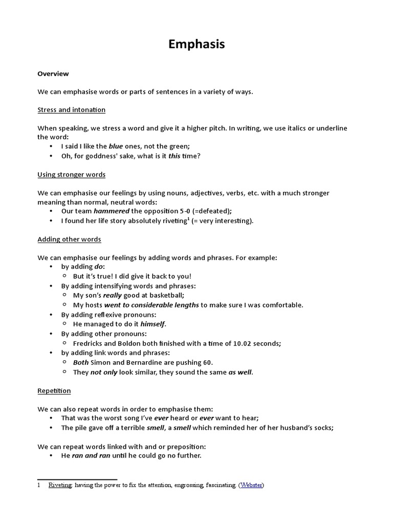 Emphasis | PDF | Verb | Noun