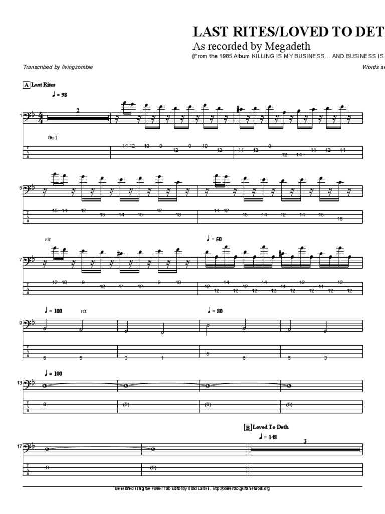 Megadeth - Last Rites Loved To Deth Bass | PDF | Leisure