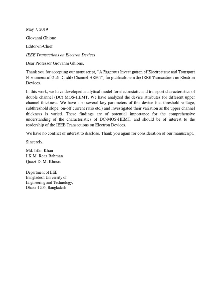 Forwarding Letter Revised Manusript | PDF