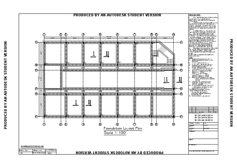 Produced by An Autodesk Student Version: Foundation Layout Plan Scale 1 ...