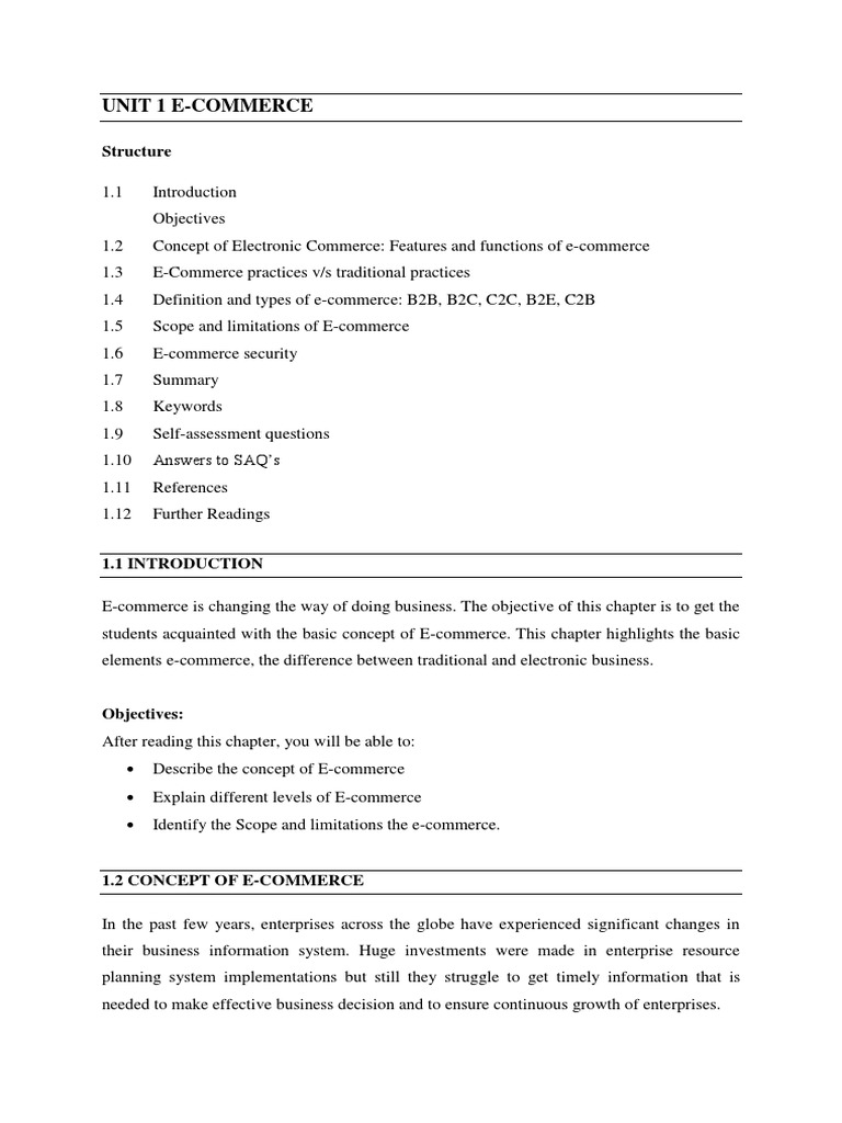 Unit 1 E-Commerce: Structure | PDF | E Commerce | Retail