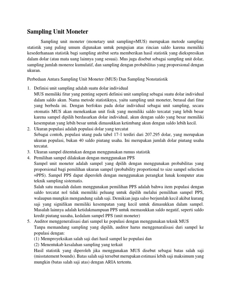 Sampling Unit Moneter + Kasus 17-14&17-27 | PDF | Pengelolaan Keuangan & Uang