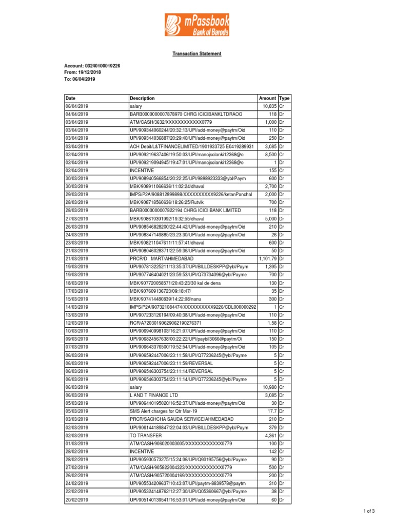 375 Bob Statement | PDF | Banking Technology | Banking