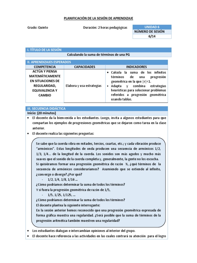 Mat5-u6-Sesion Suma Termnos Prog. Aritmetica | PDF | Secuencia ...