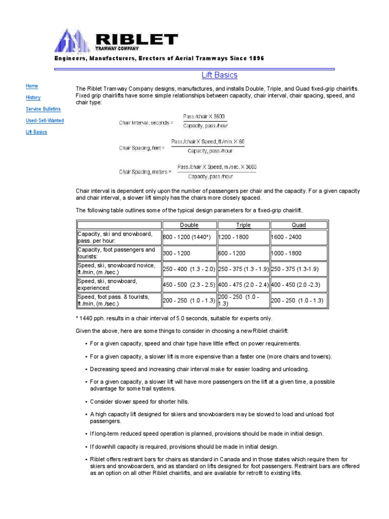 Lift Basics: Understanding Fixed-Grip Chairlift Design Parameters | PDF