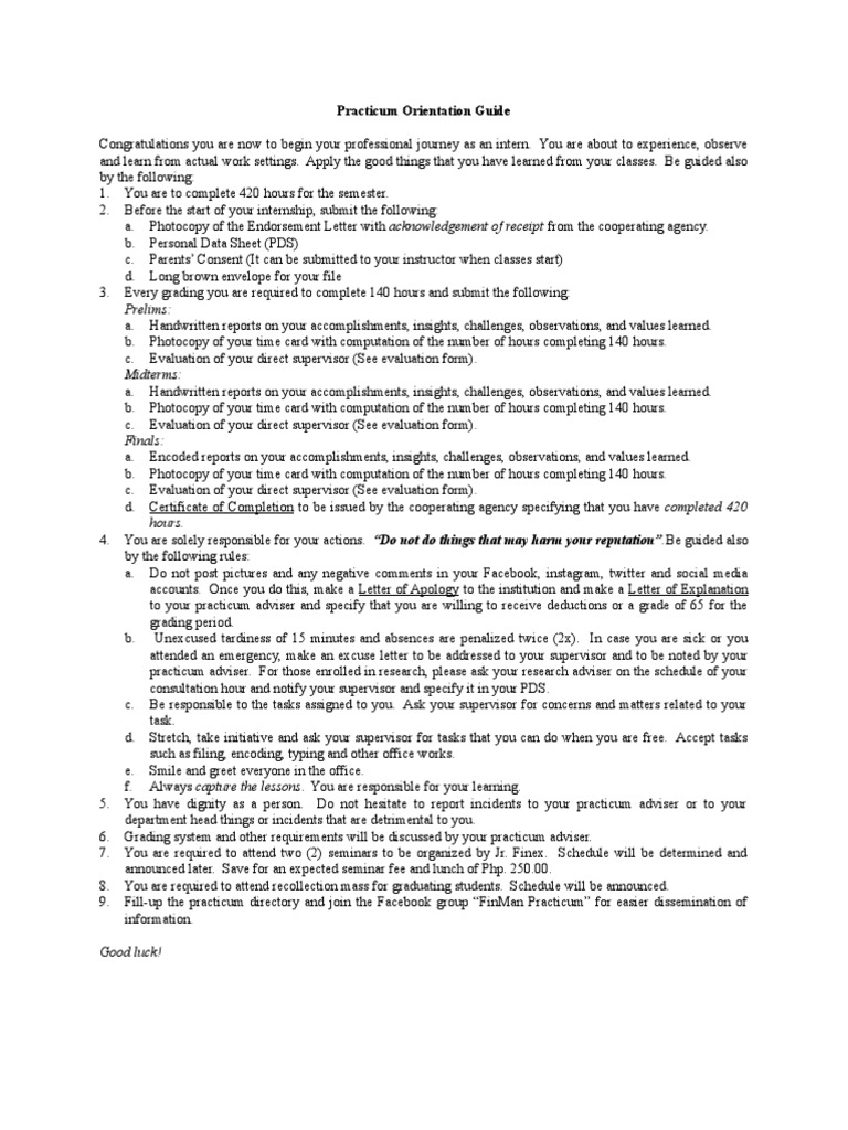 Practicum Orientation | PDF | Evaluation | Behavior Modification
