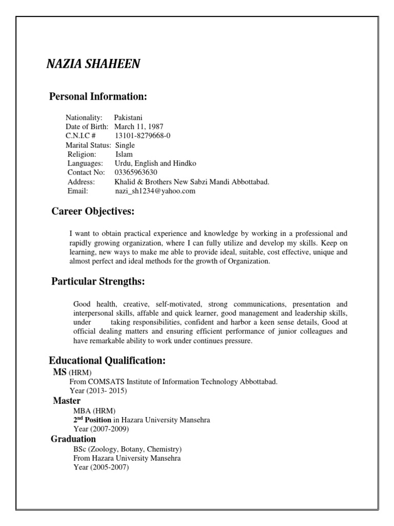 Nazia New CV | PDF | Human Resource Management | Business