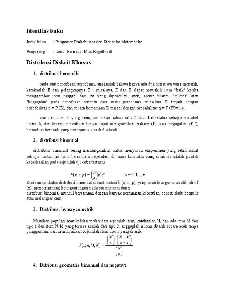 Distribusi Diskrit Khusus | PDF | Metode & Bahan Ajar | Sains & Matematika