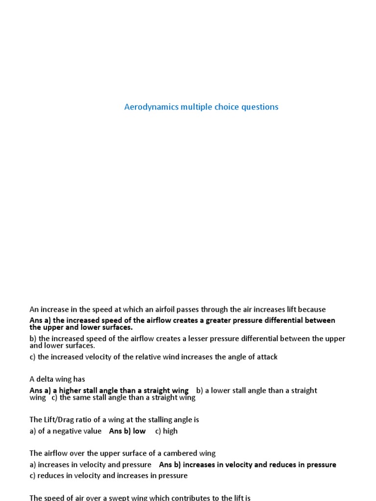 Aerodynamics Quiz Questions and Answers | PDF