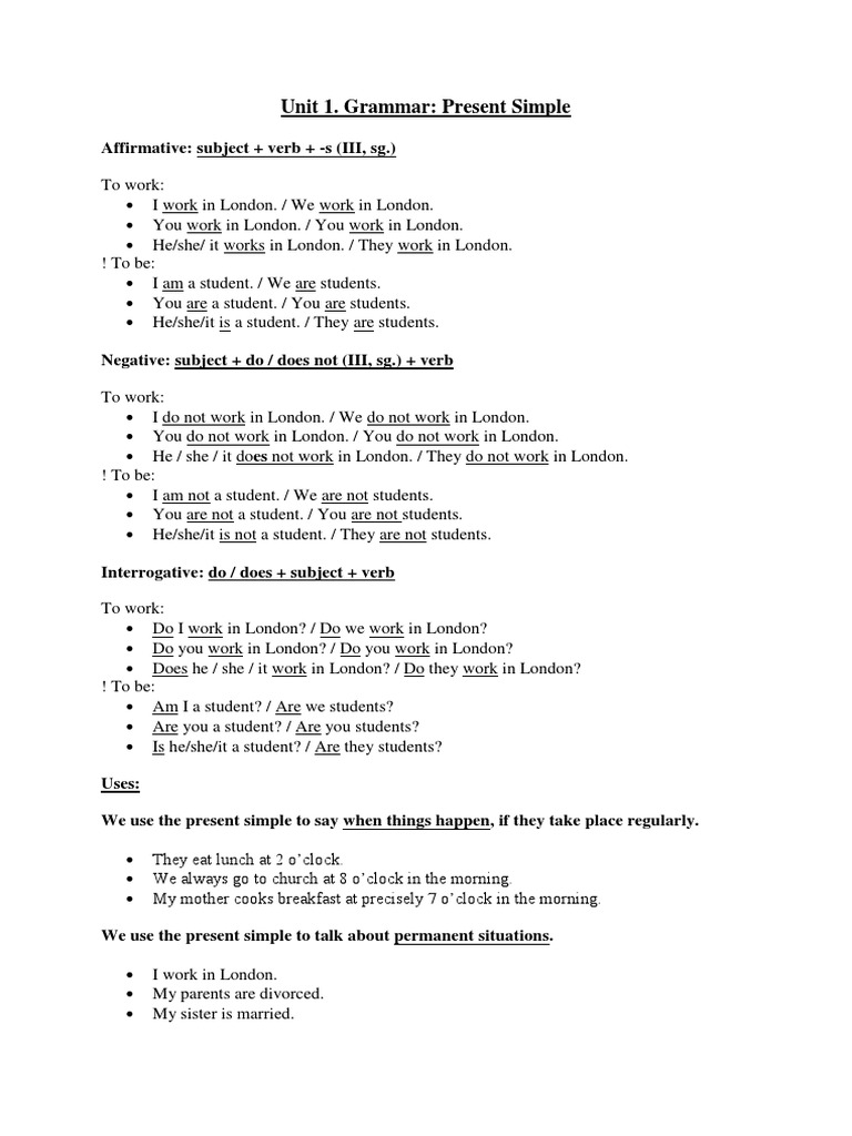 Present Simple Grammar Overview | PDF | Language Mechanics | Syntax