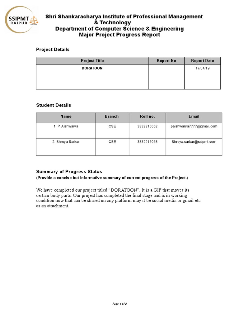 Major Project Progree Report 2019 - CSE | PDF