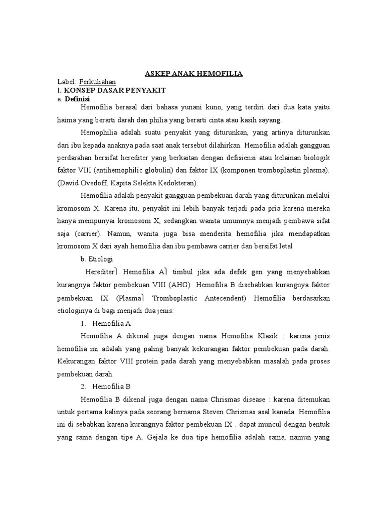 Askep Anak Hemofilia | PDF | Kesehatan Holistik | Sains & Matematika