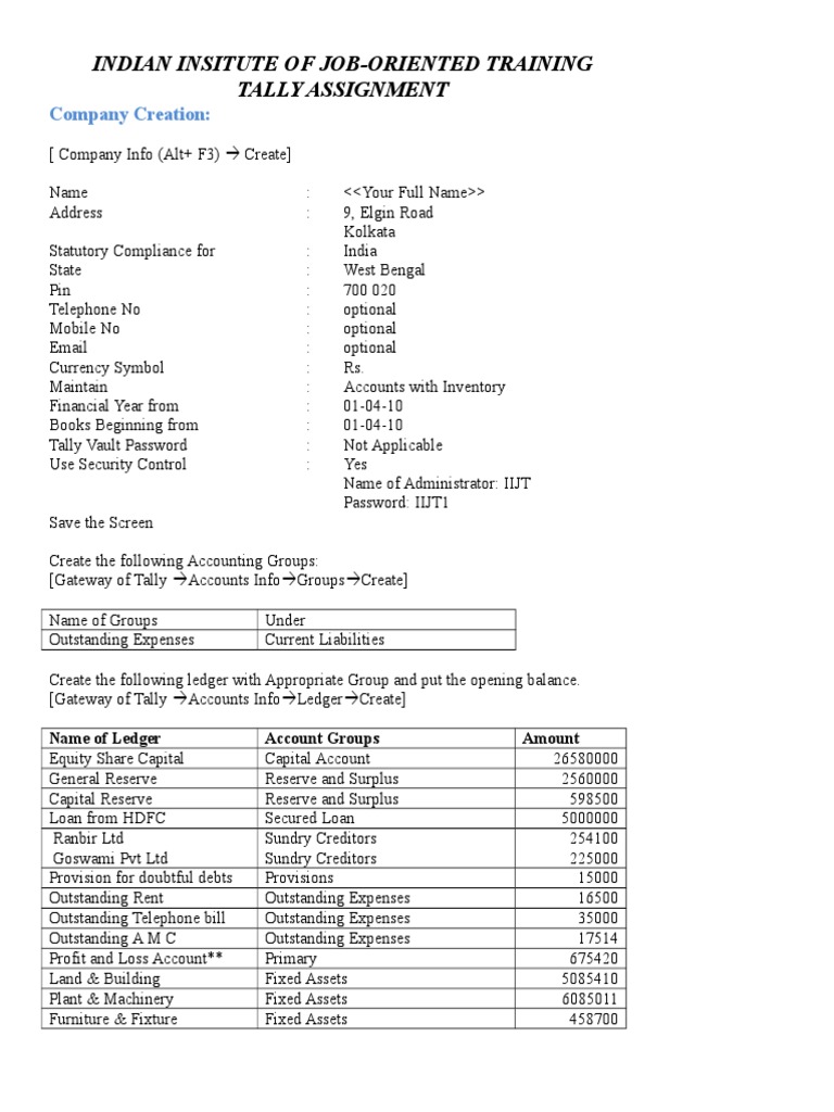 Tally ERP Assignment | PDF | Value Added Tax | Debits And Credits