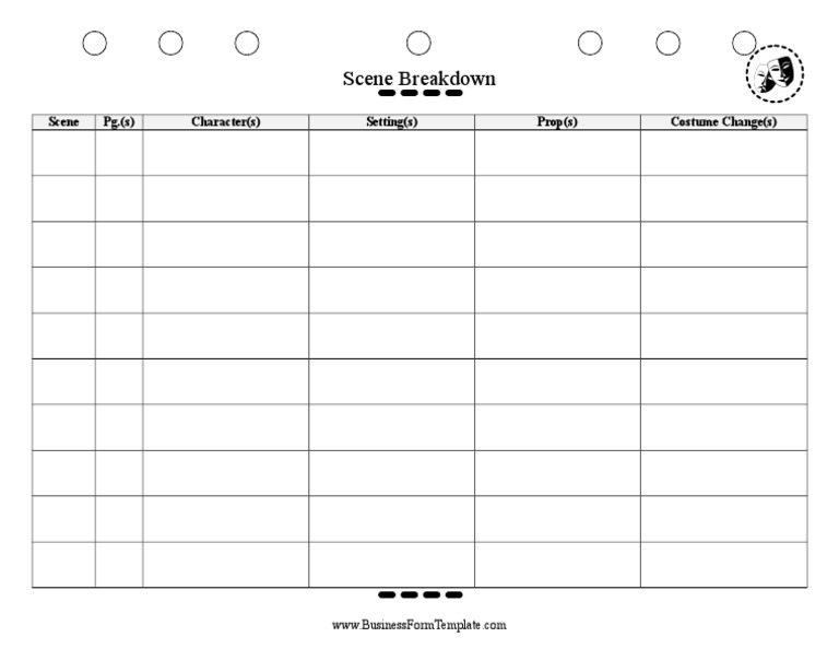 Scene Breakdown: Scene PG.(S) Character(s) Setting(s) Prop(s) Costume ...
