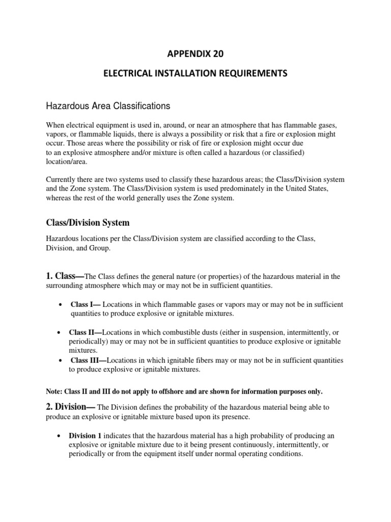 Appendix 20 Electrical Installation Requirements: Hazardous Area ...